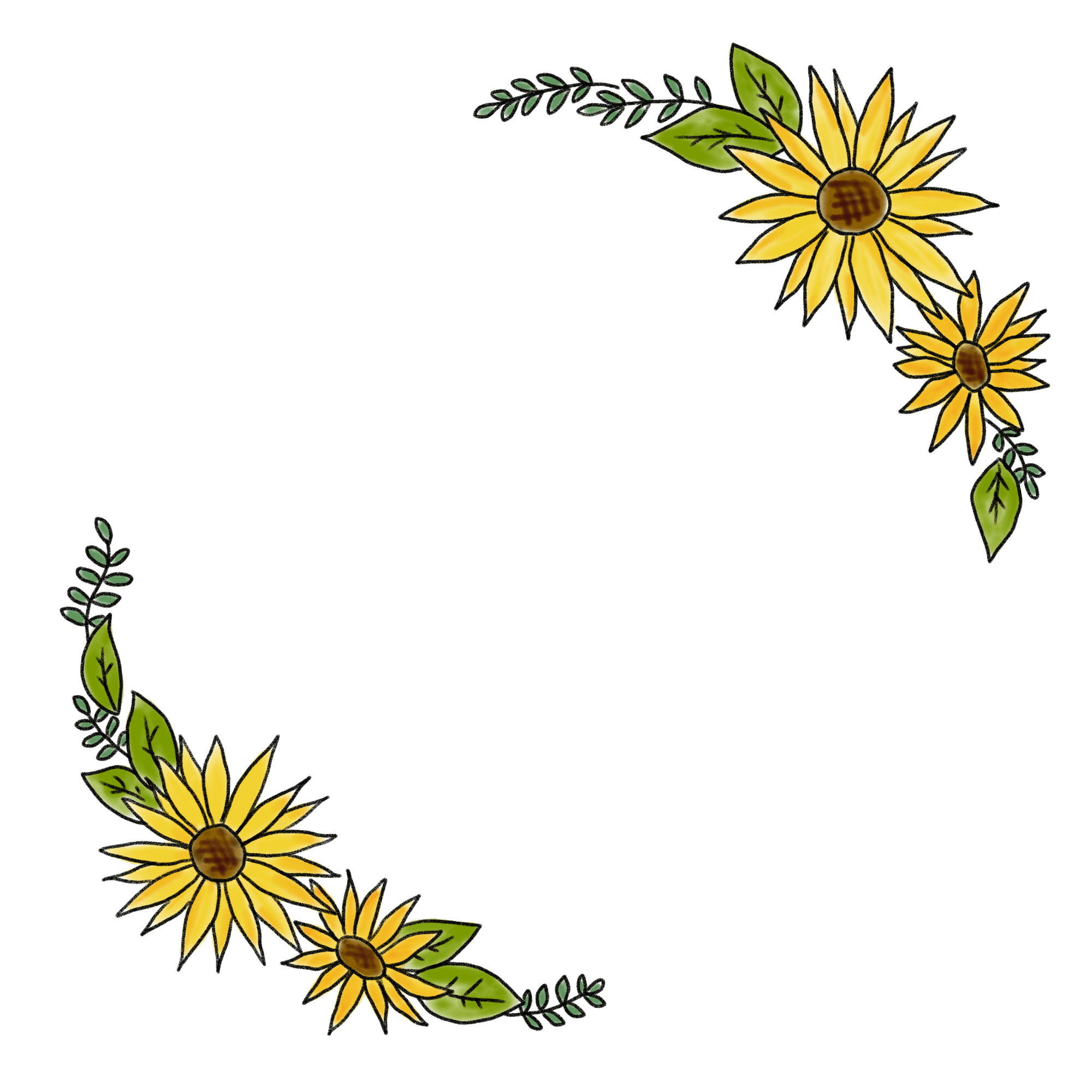 ひまわりのイラスト｜フレーム｜フリー素材 - GreenStock40